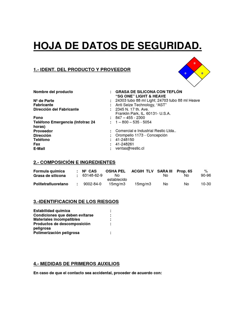 Hs Msds Grasa Silicona Ga | PDF | Toxicidad | Agua