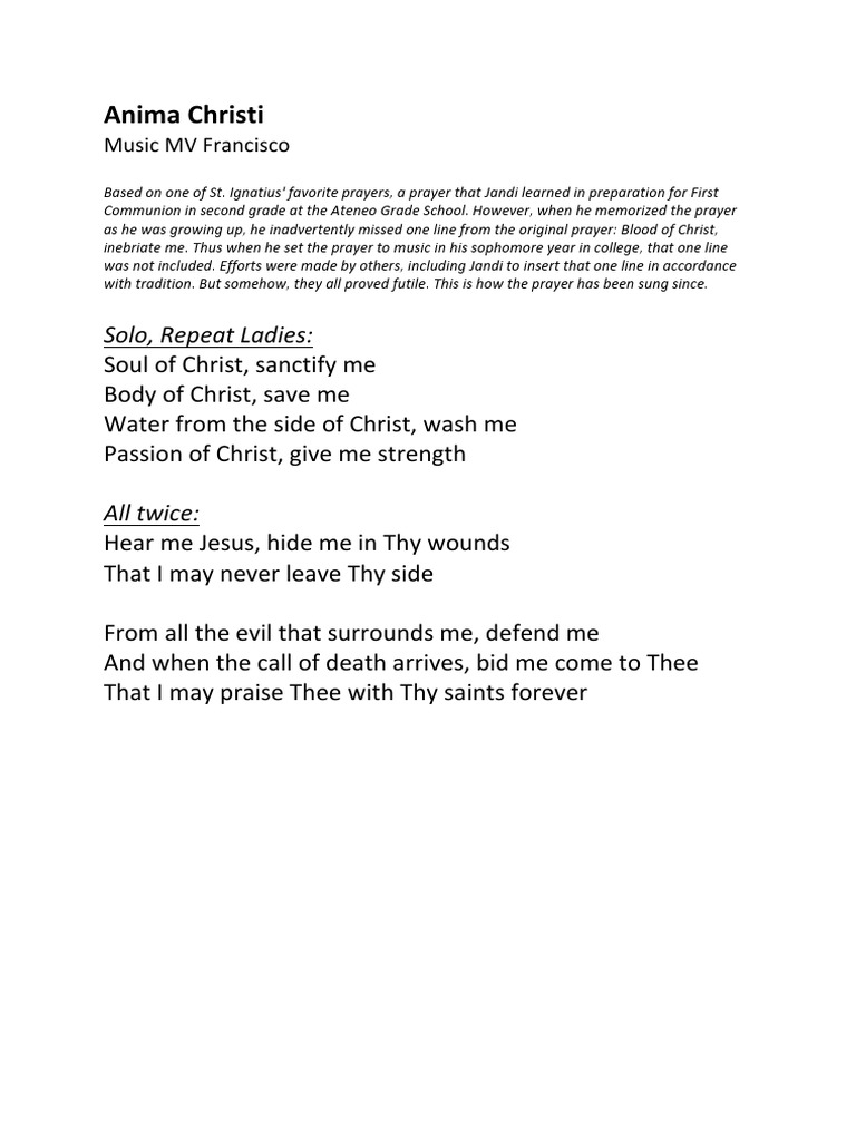 Anima Christi Lyrics | PDF