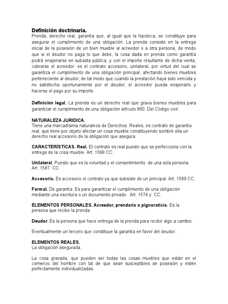 Definición y características de la prenda | PDF | Jurisprudencia ...