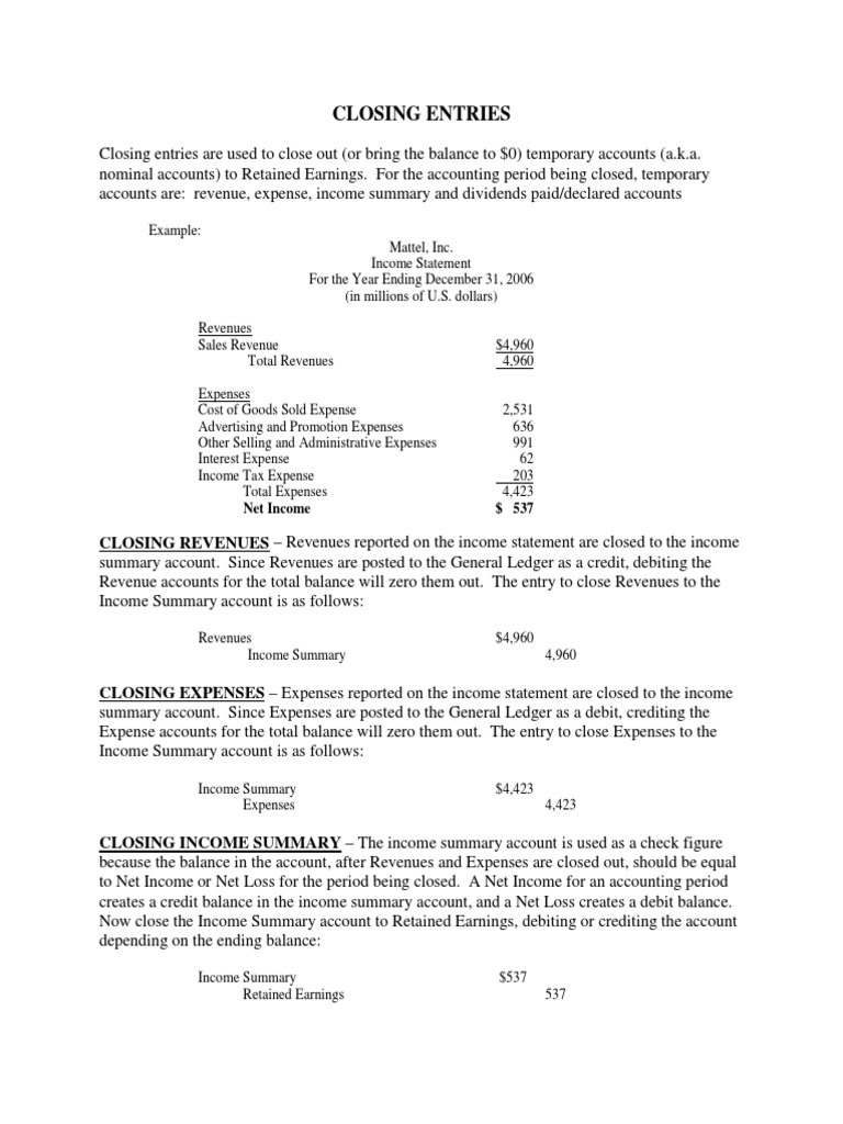 Closing Entries | Download Free PDF | Debits And Credits | Revenue