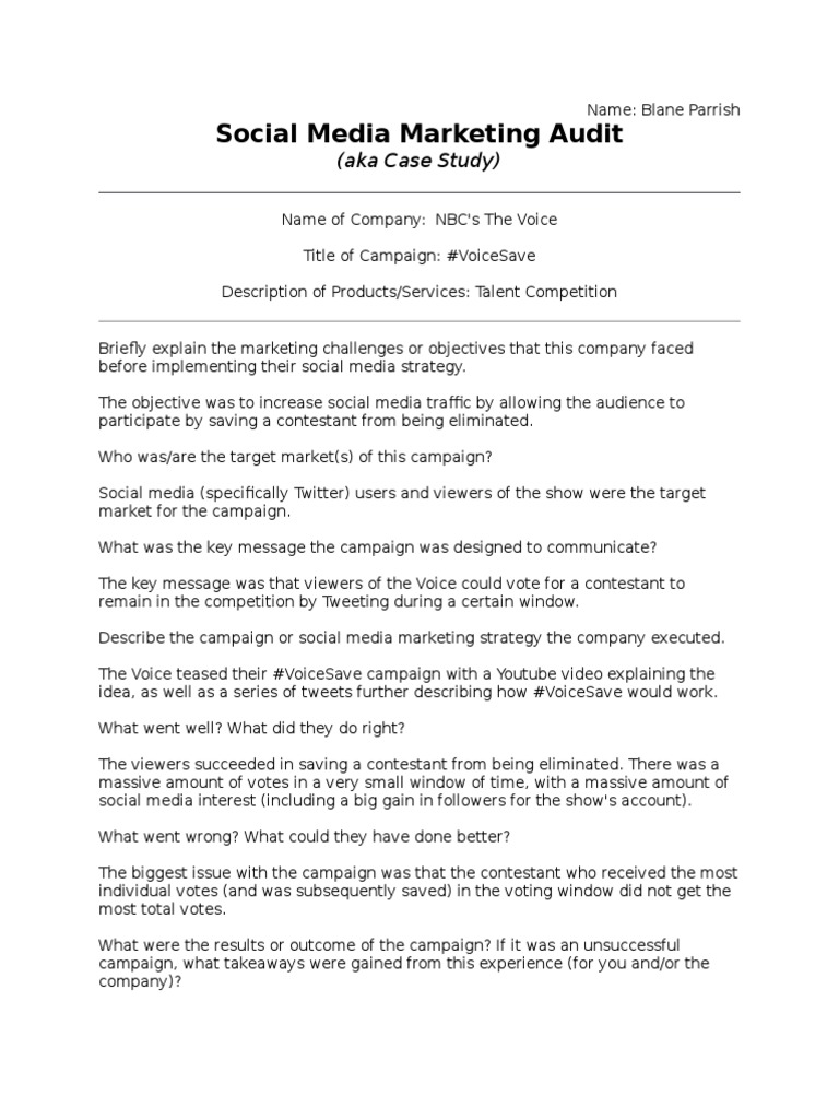 Social Media Marketing Audit: (Aka Case Study) | PDF