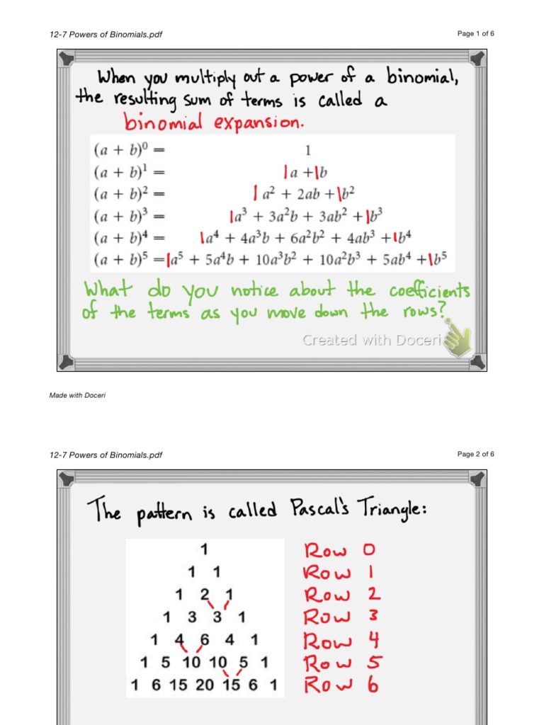 12-7 Powers of Binomials | PDF