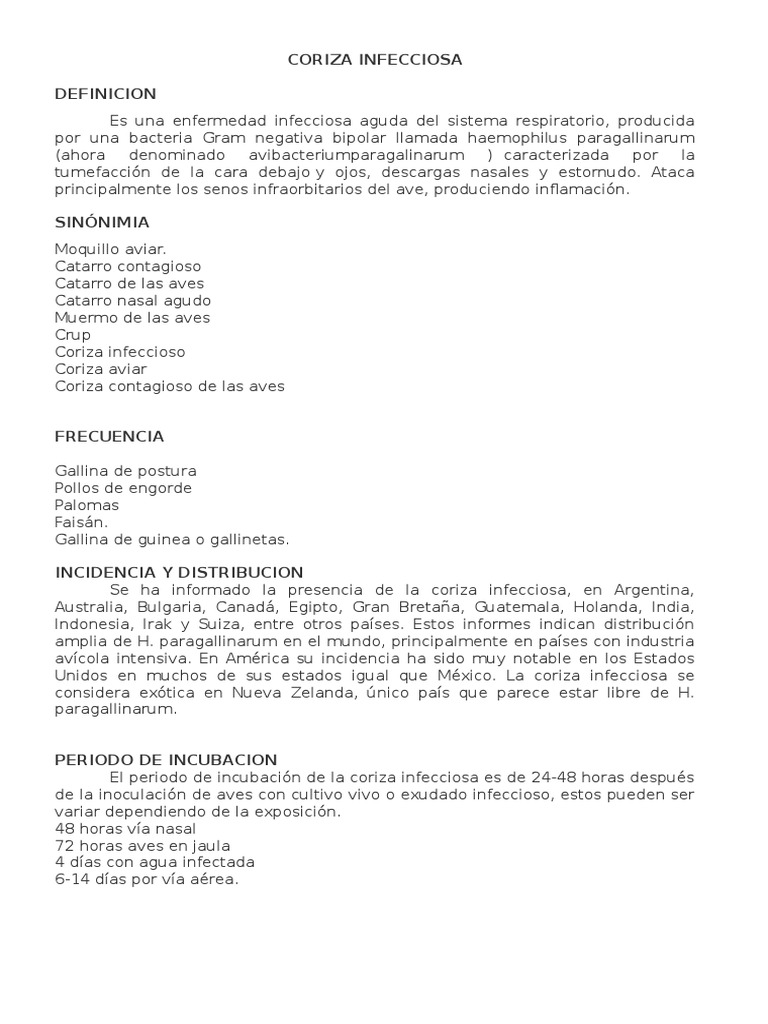 Coriza Infecciosa | PDF | Aves | Resfriado comun