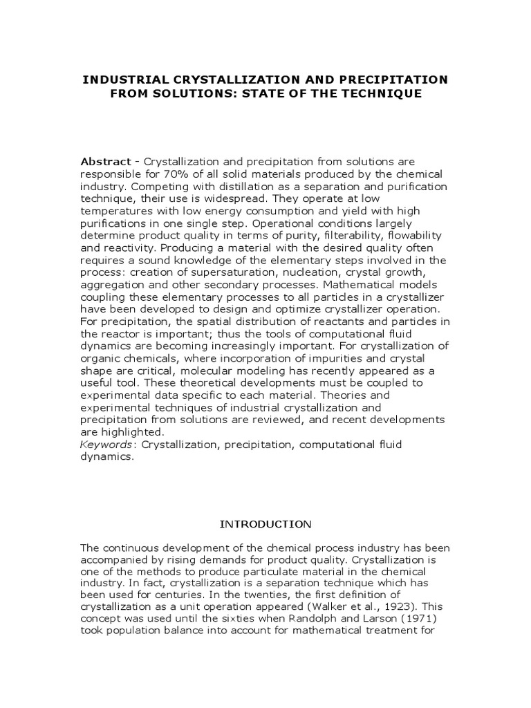 Industrial Crystallization and Precipitation From Solutions: State of The Technique | PDF ...