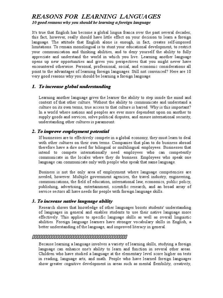 Why Learn Languages | PDF | Foreign Language | Multilingualism