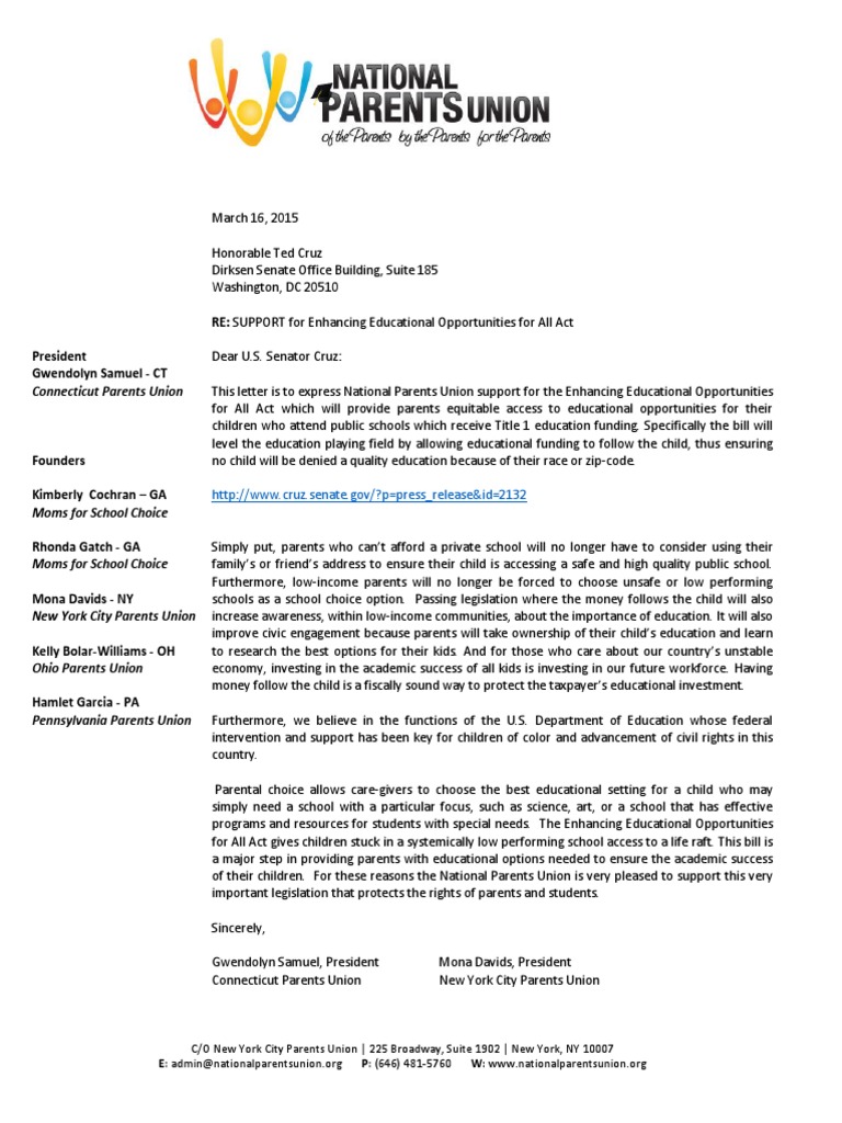 Support for Educational Opportunity Act | PDF | School Choice | Public ...