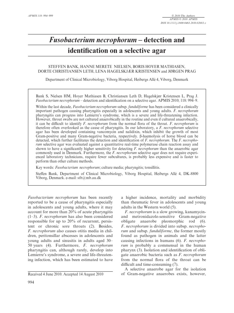 Fusobacterium Necrophorum - Detection and Identification On A Selective ...