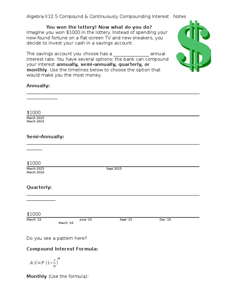 Compound & Continuously Compounding Interest Notes | PDF | Compound ...