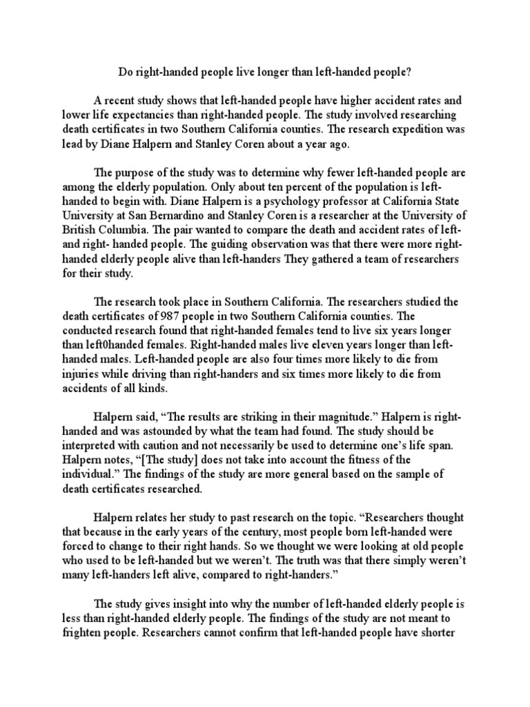 Left-Handed Study | PDF | Handedness | Life Expectancy