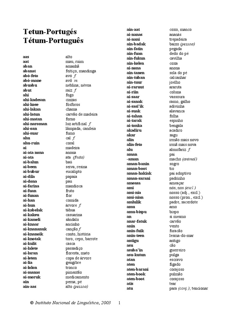 Vocabulário Básico Tétum - Português - UNTL | PDF | Natureza