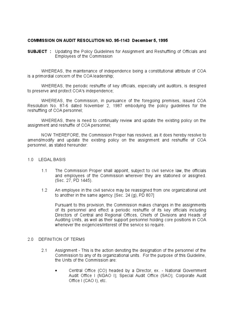 COA-Reshuffling of Officials | PDF | Audit | Employment