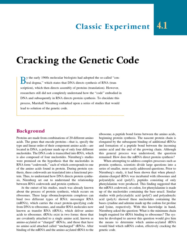 Cracking The Genetic Code: Classic Experiment | PDF | Rna | Genetic Code