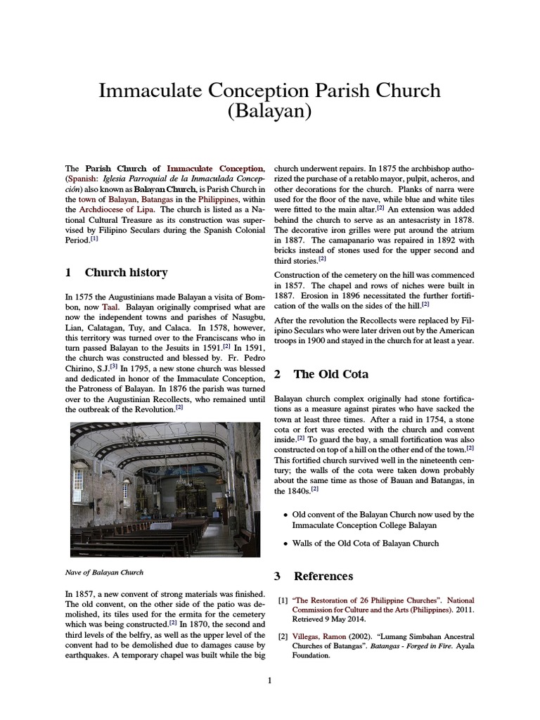 Immaculate Conception Parish Church (Balayan) | Download Free PDF ...