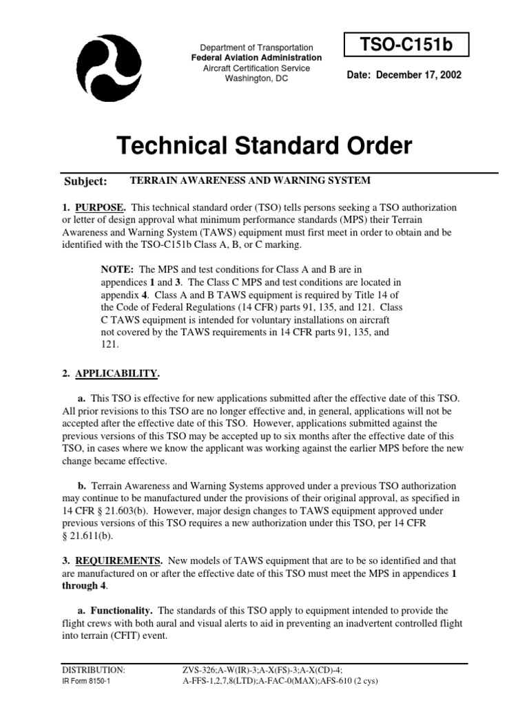 Terrain Awareness System TSO-C151b Standards | PDF | Aviation ...