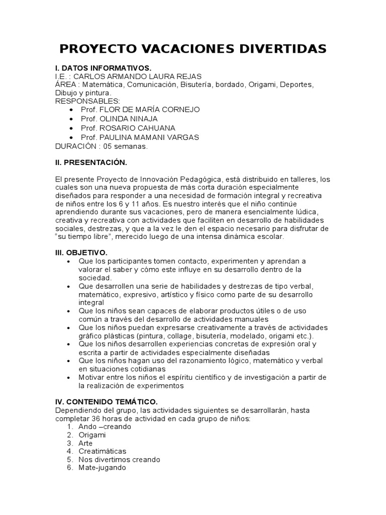 Proyecto Vacaciones Divertidas | PDF | Origami | Enseñanza de matemática