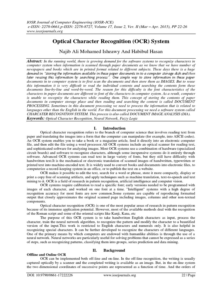 Optical Character Recognition (OCR) System | PDF | Optical Character Recognition | Computing