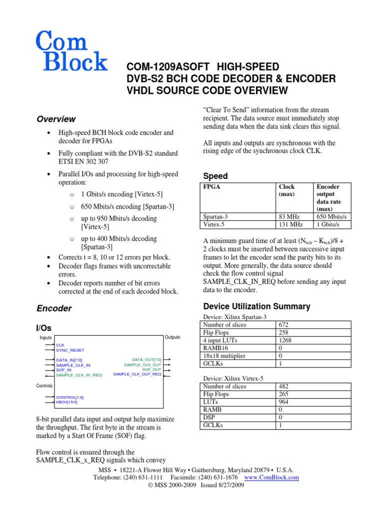 COM-1209ASOFT High-Speed Dvb-S2 BCH Code Decoder & Encoder VHDL Source Code Overview | PDF ...
