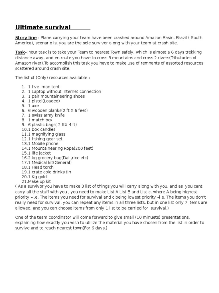 Ultimate Survival Exercise | PDF