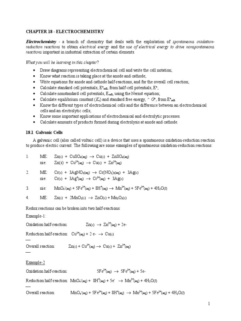 Chapter 18 Electrochemistry | PDF | Redox | Electrochemistry