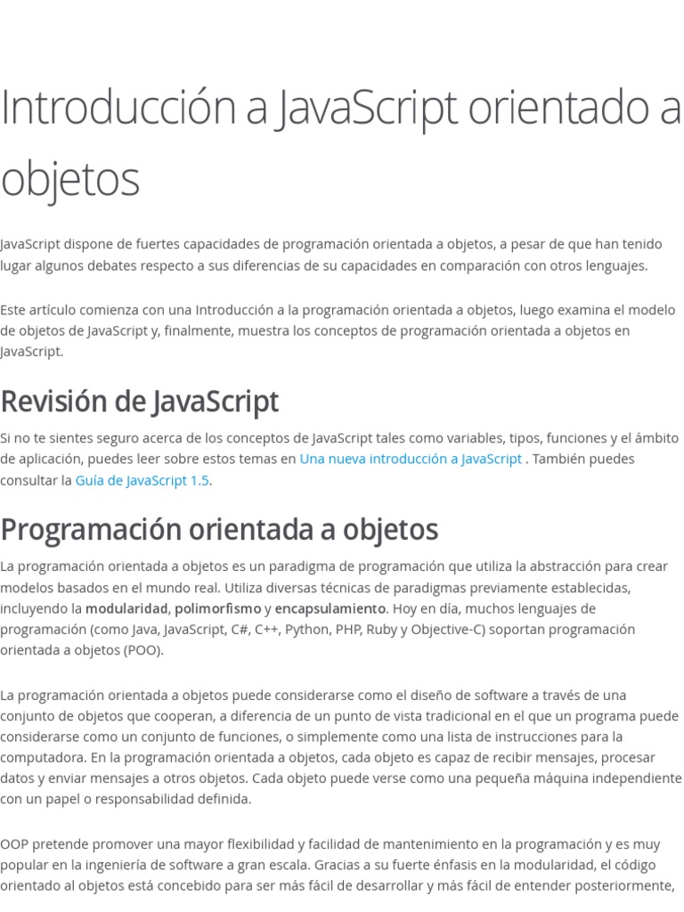 Introducción A JavaScript Orientado A Objetos - JavaScript - MDN | Descargar gratis PDF | Objeto ...