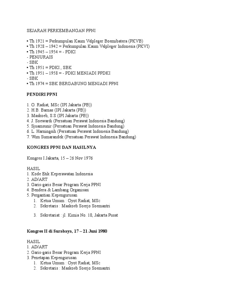 Sejarah Perkembangan Ppni | PDF