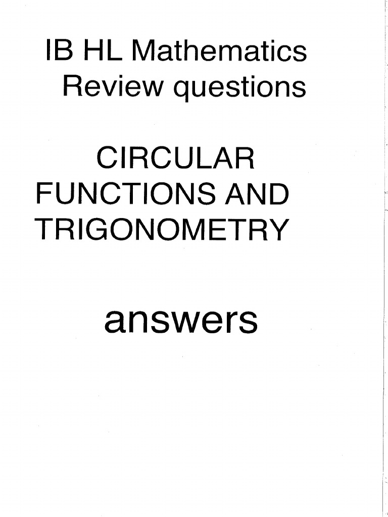 IB Math HL Functions and Trigonometry Answers | PDF