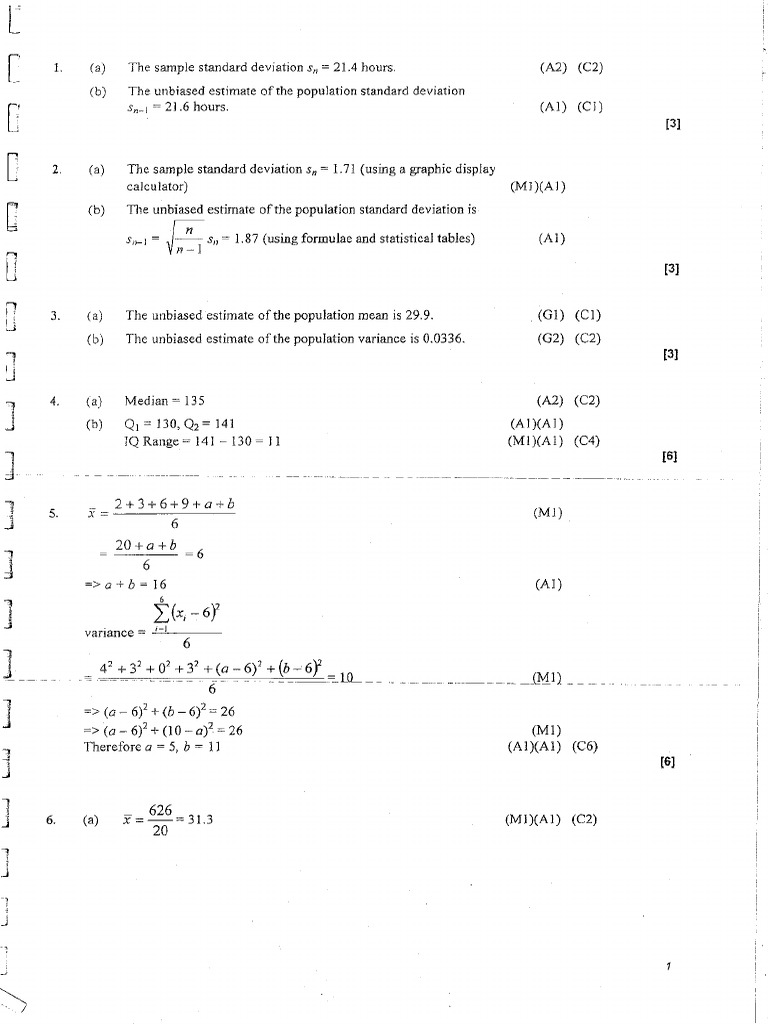 IB Math HL Statistics Answers | PDF | Teaching Mathematics