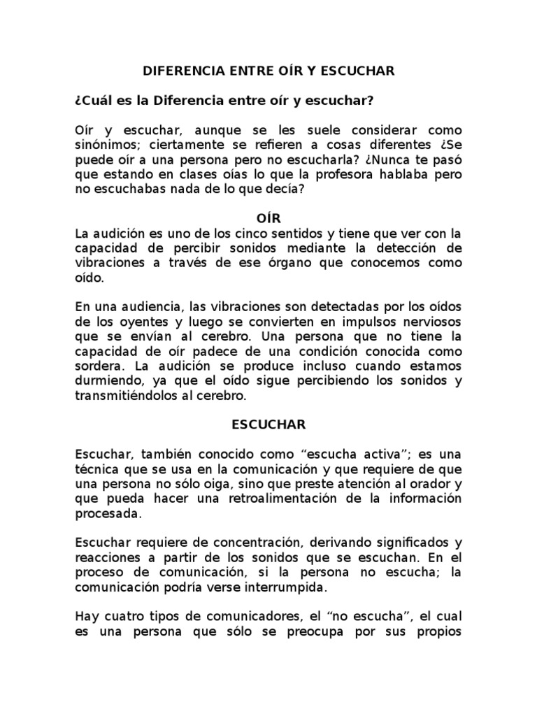 Diferencias entre oír y escuchar | PDF | Escuchando | Cerebro
