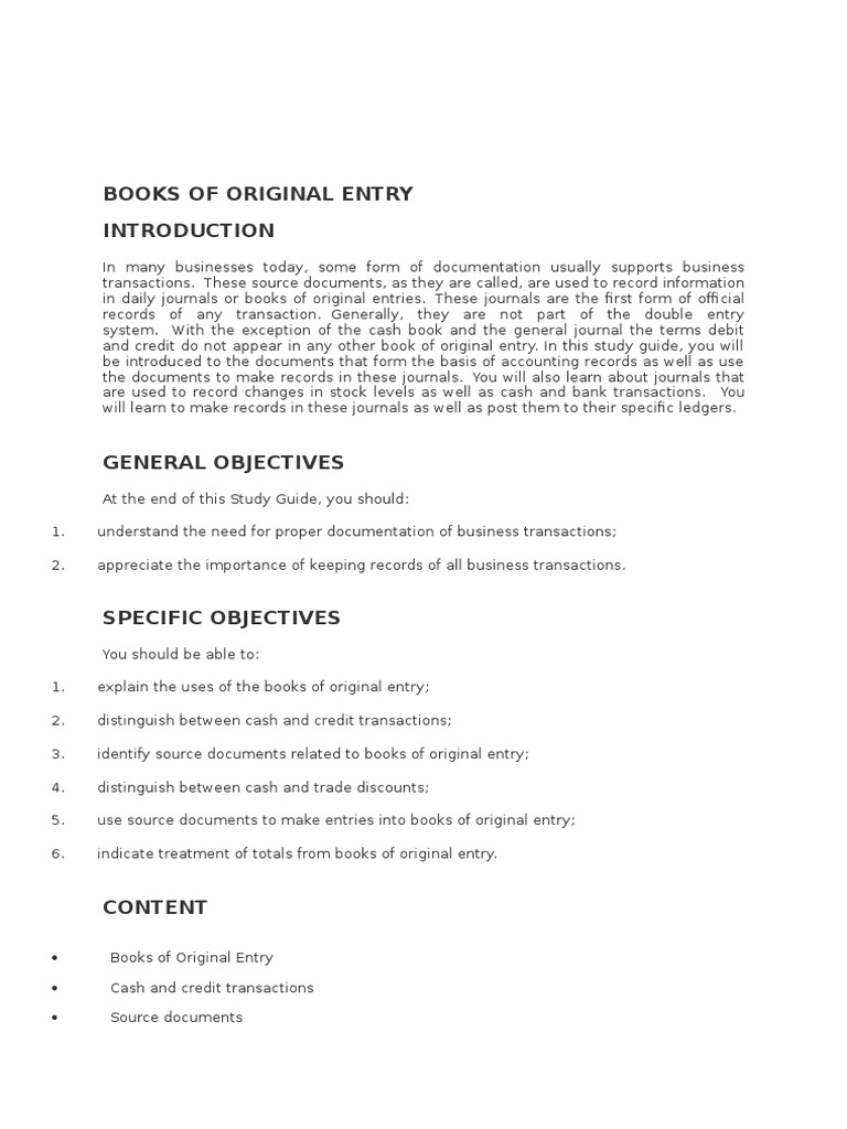 Books of Original Entry | PDF | Bookkeeping | Debits And Credits