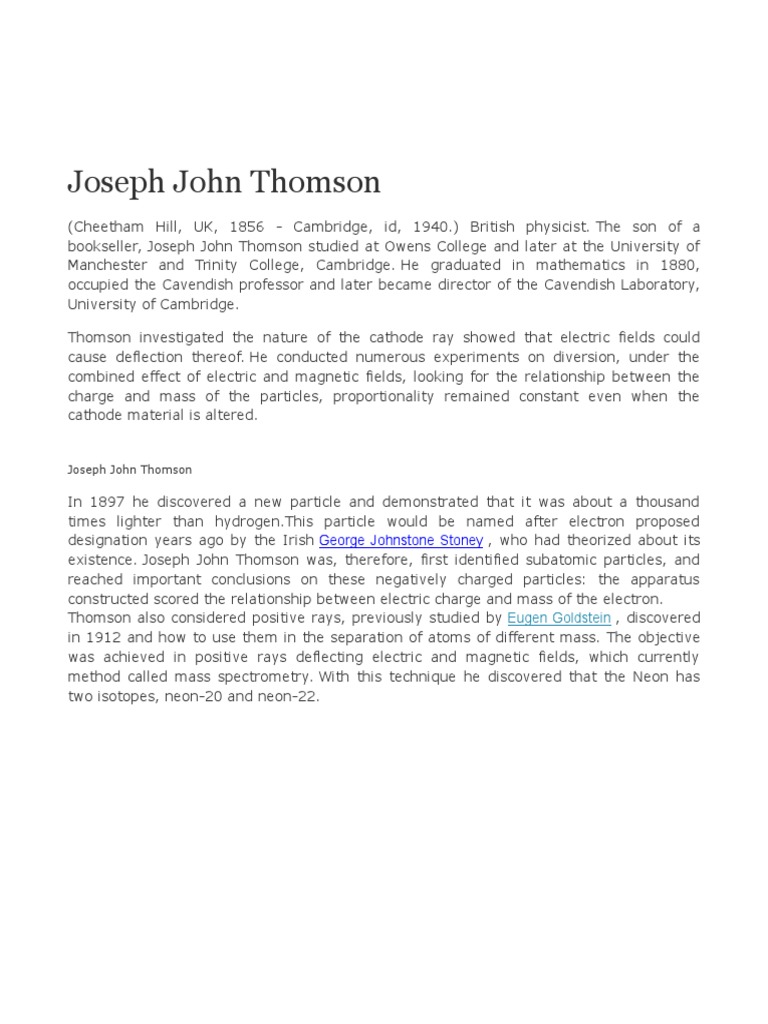 Joseph John Thomson: George Johnstone Stoney | PDF | Science & Mathematics
