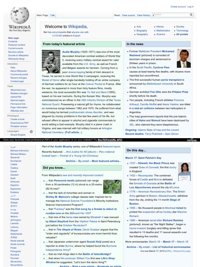 Wikipedia Main Page Overview | PDF | Wikipedia
