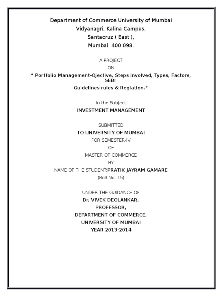 M Com Project | PDF | Investment Management | Educational Assessment