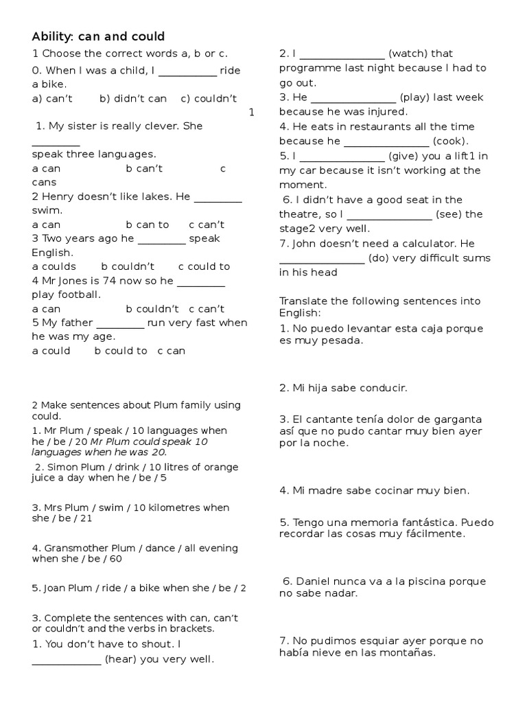 Can - Could and Past Simple | PDF