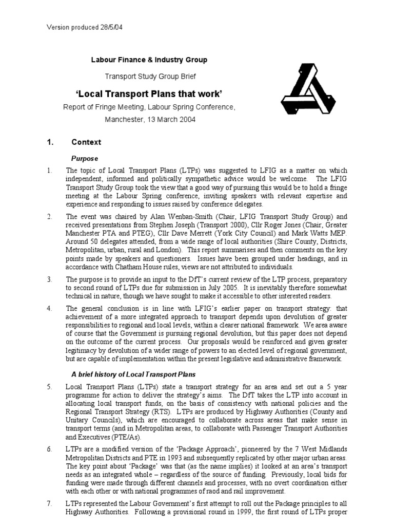 Local Transport Plans | PDF | Government | Business
