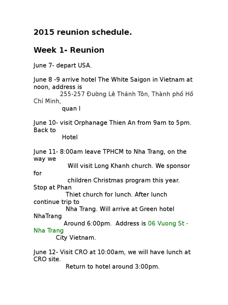 2015 Reunion Schedule | PDF