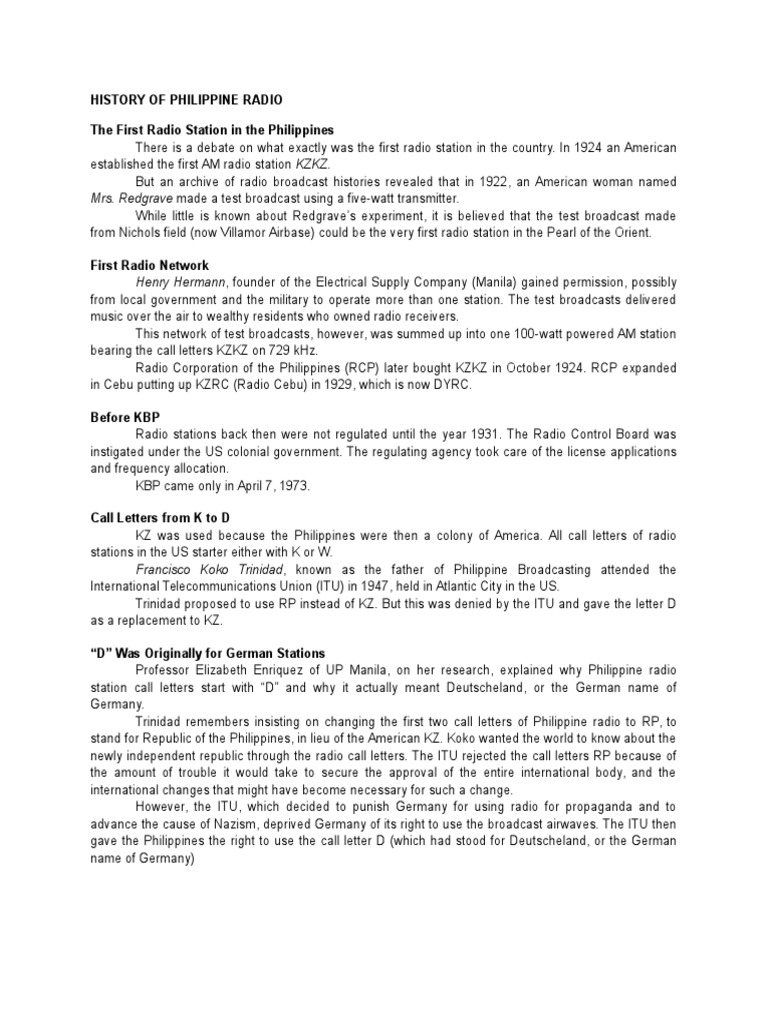 History of Philippine Radio Station | PDF | Am Broadcasting | Radio