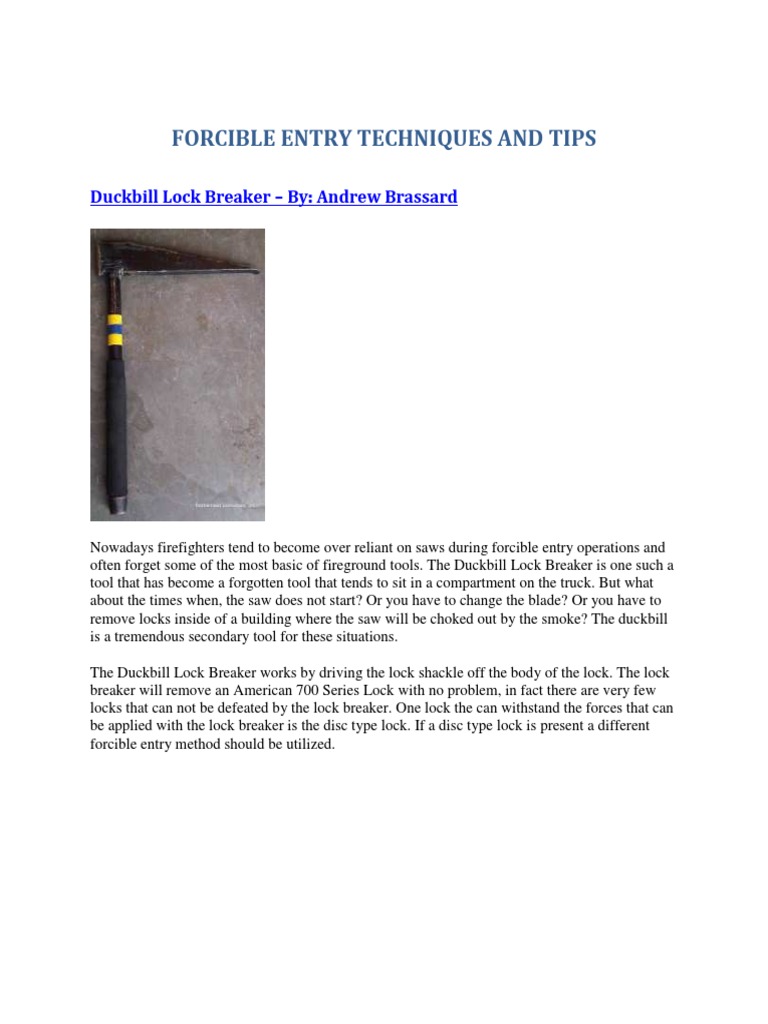 Forcible Entry Techniques for Firefighters | PDF | Lock (Security ...
