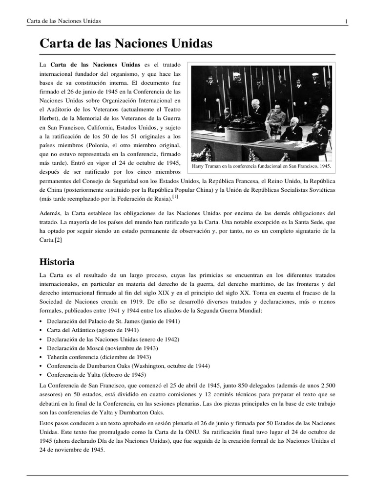 Carta de Las Naciones Unidas PDF | PDF | Relaciones internacionales ...