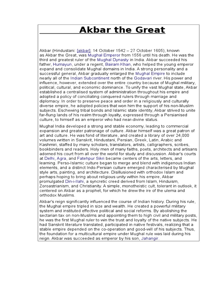 Akbar The Great | PDF | Mughal Empire | Asia