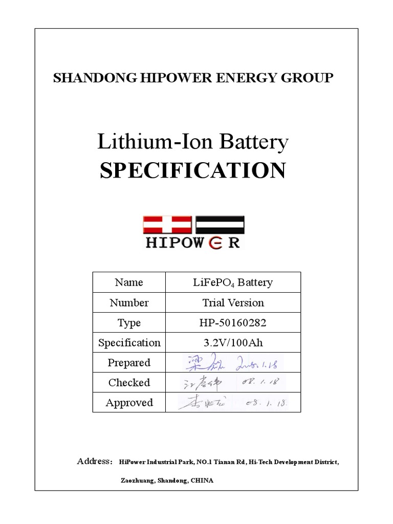 Lithium-Ion Battery: Specification | PDF | Battery (Electricity) | Voltage