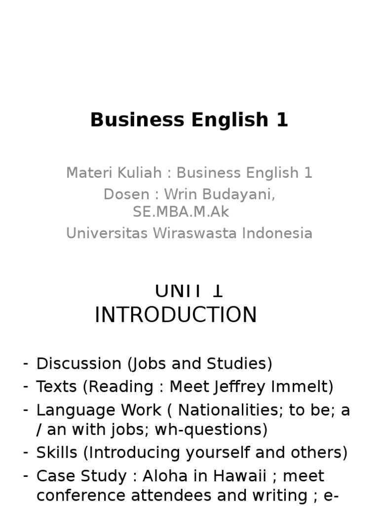 Introduction to Business English 1 | PDF | Question | English Language