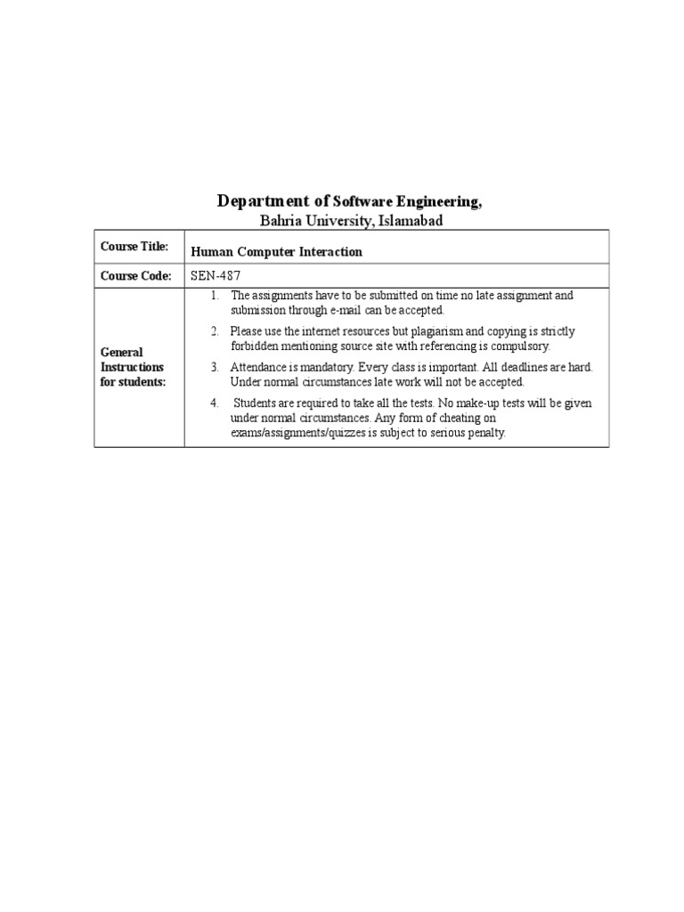 HCI Course Outline Weekly Plan 2014 | PDF