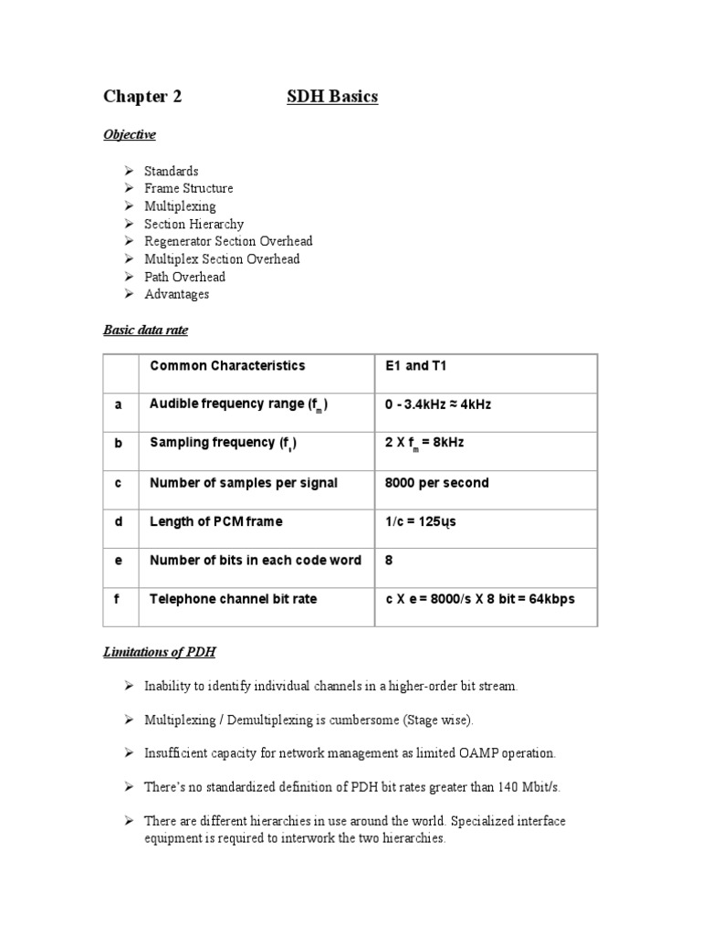 Chapter 2 SDH Basics: Objective | PDF | Bit Rate | Physical Layer Protocols