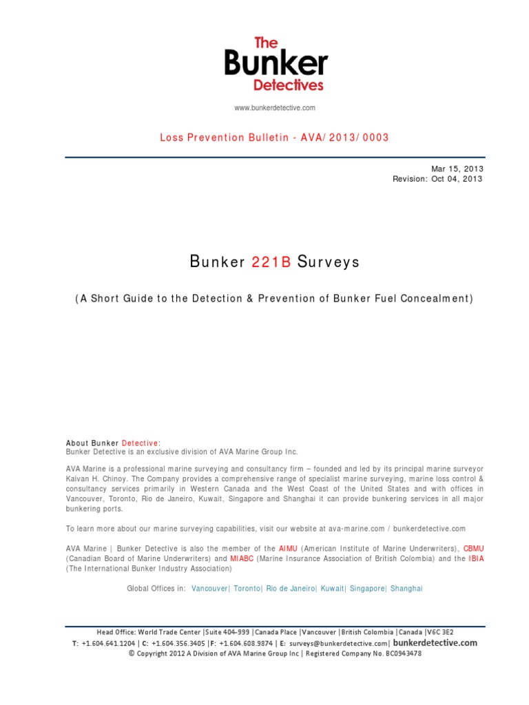 03 AVA 2013 003 Bunker 221B Surveys | PDF | 221 B Baker Street | Fuel Oil