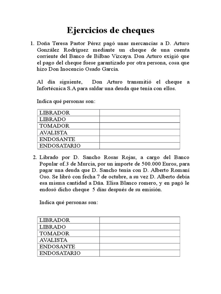 Ejercicios de Cheques 1 | PDF