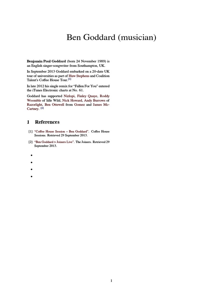 Ben Goddard (Musician) | PDF