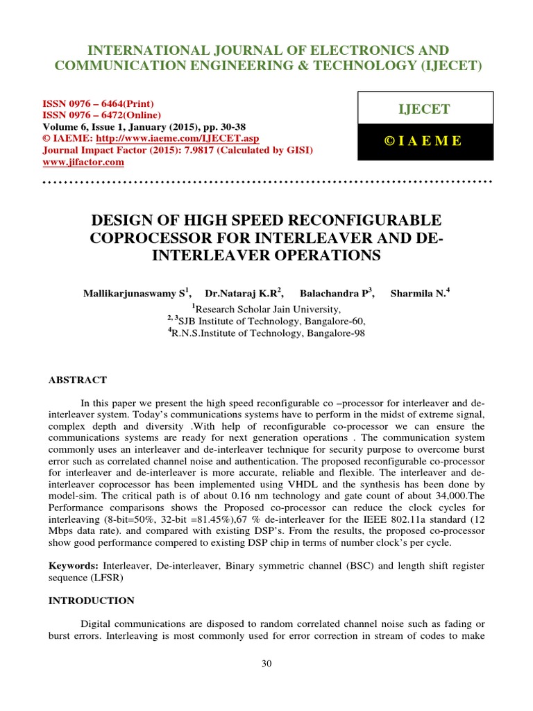 Design of High Speed Reconfigurable Coprocessor For Interleaver and De-Interleaver Operations ...