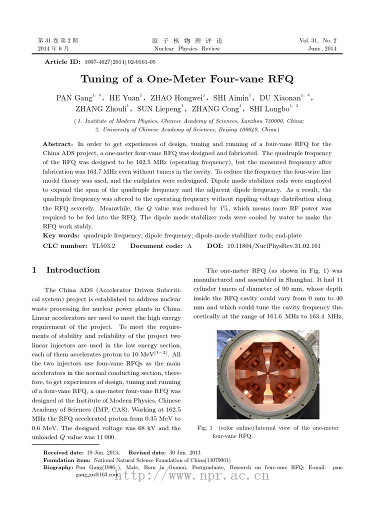 Tuning of 1m Four Vane RFQ | PDF | Particle Accelerator | Inductance
