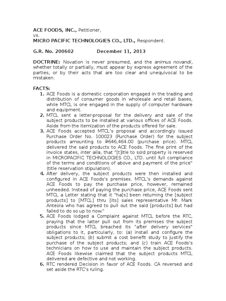 ACE Foods v. Micro Pacific Ruling | PDF | Receipt | Invoice