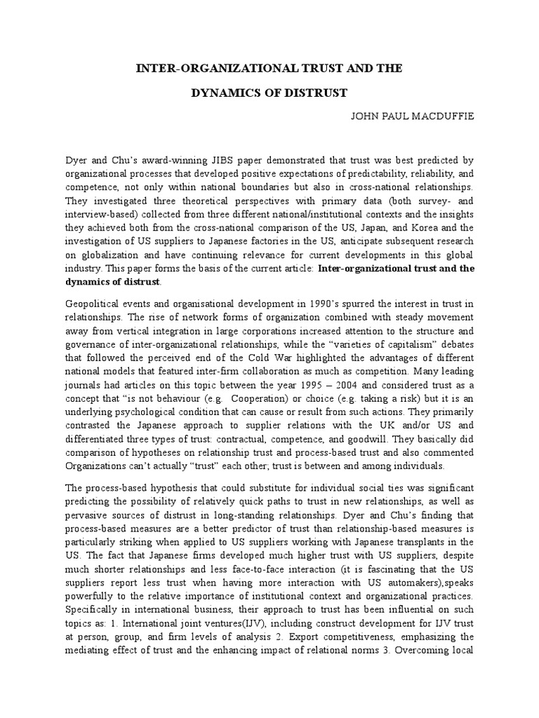 Inter-Organizational Trust and The Dynamics of Distrust | PDF | Trust ...